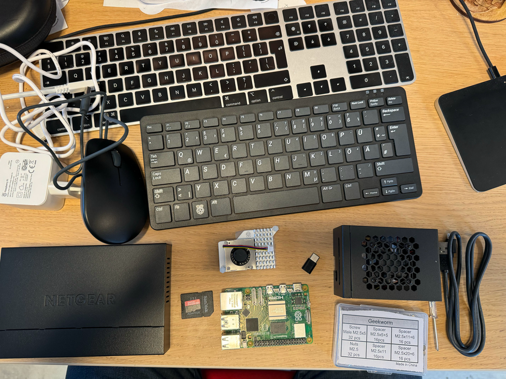 Raspberry Pi 5 setup with metal case active cooling and 7" touchscreen